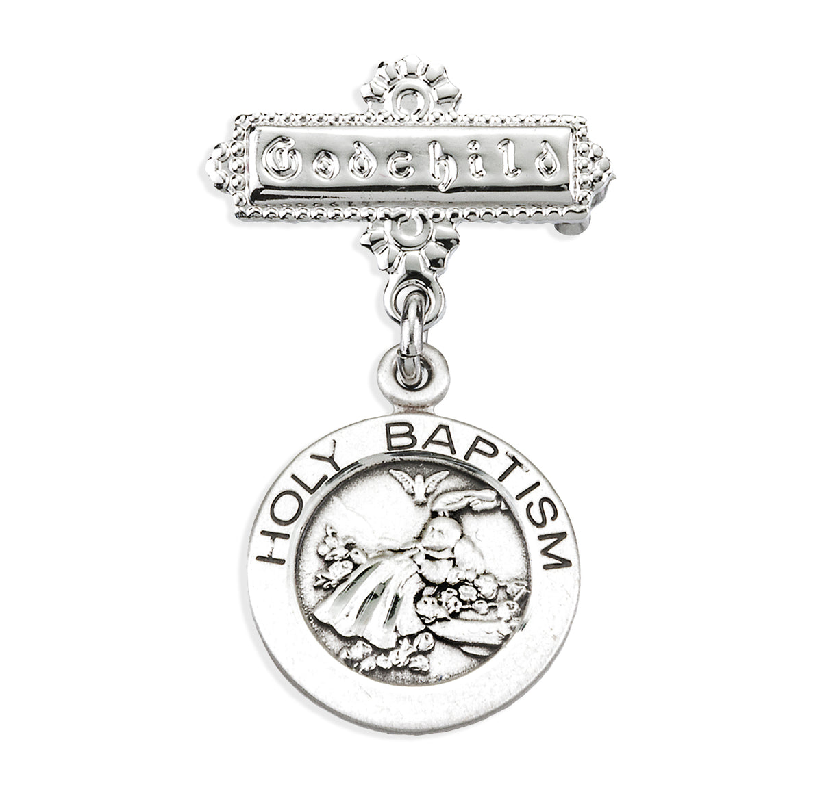 Sterling Silver Round Holy Baptism Medal on a Godchild Pin - GP1396 ...