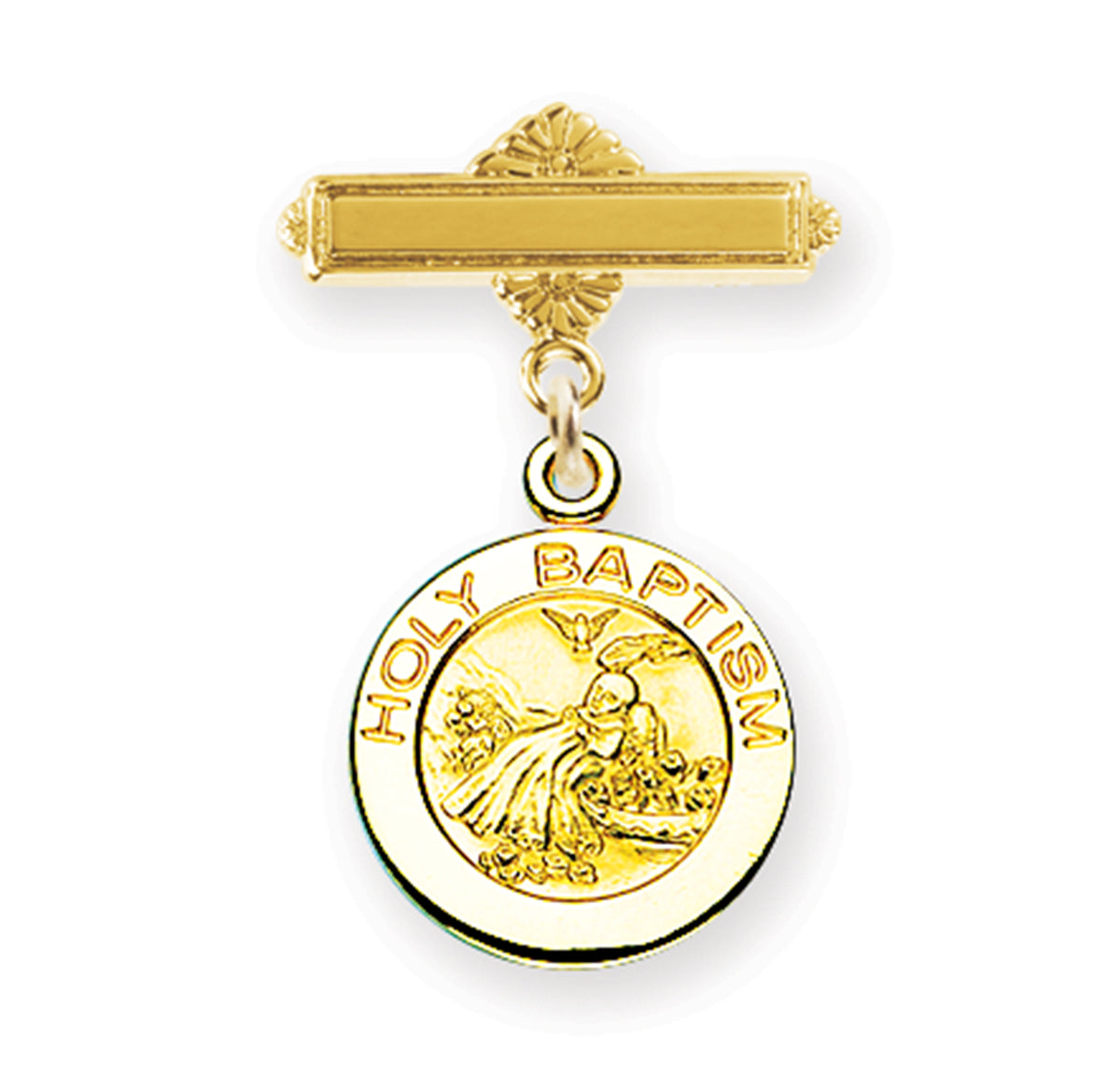 Gold Over Sterling Silver Round Baby Holy Baptism Medal on a Bar Pin ...