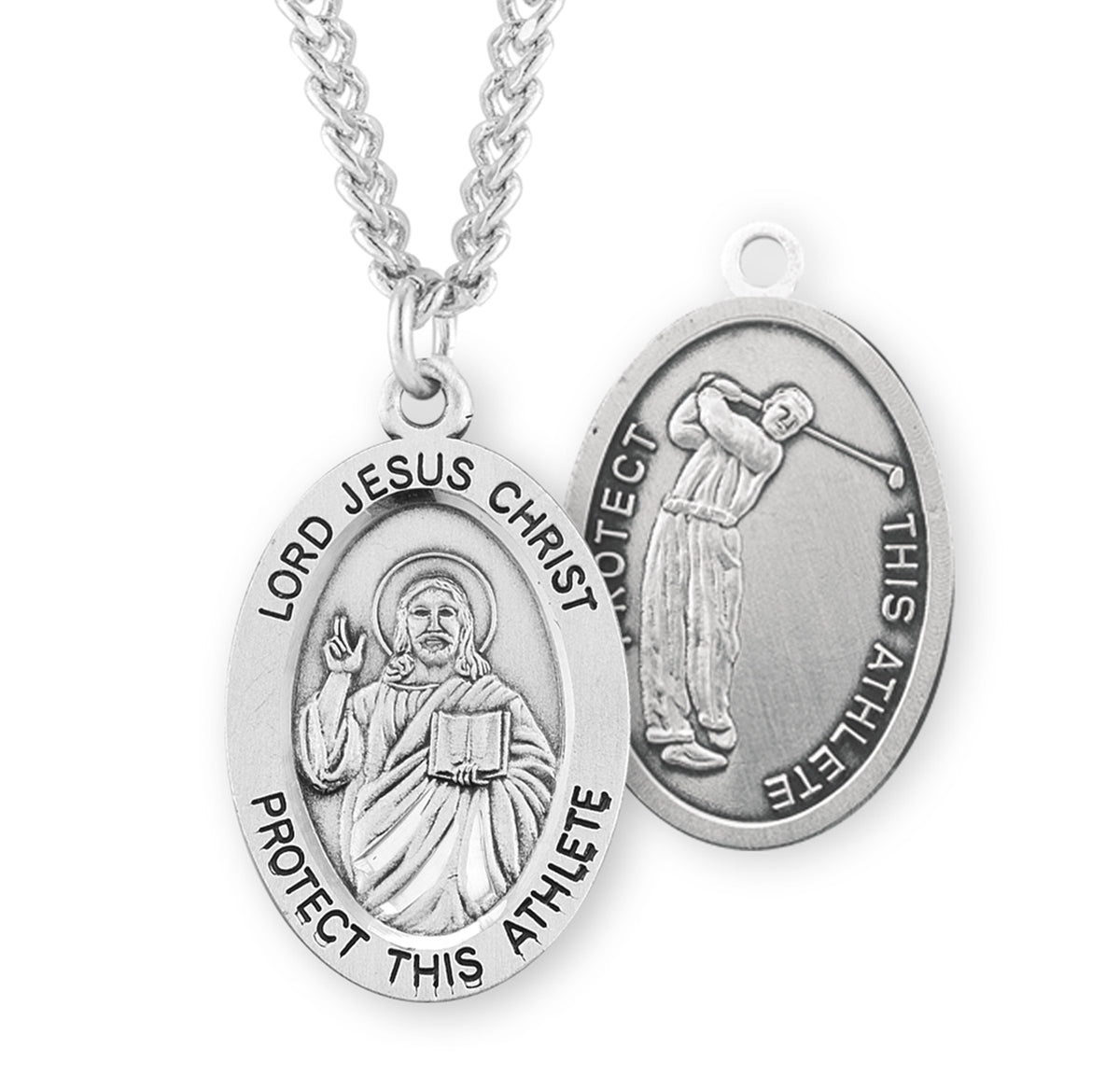 Lord Jesus Christ Oval Sterling Silver Golf Male Athlete Medal - S6076 ...