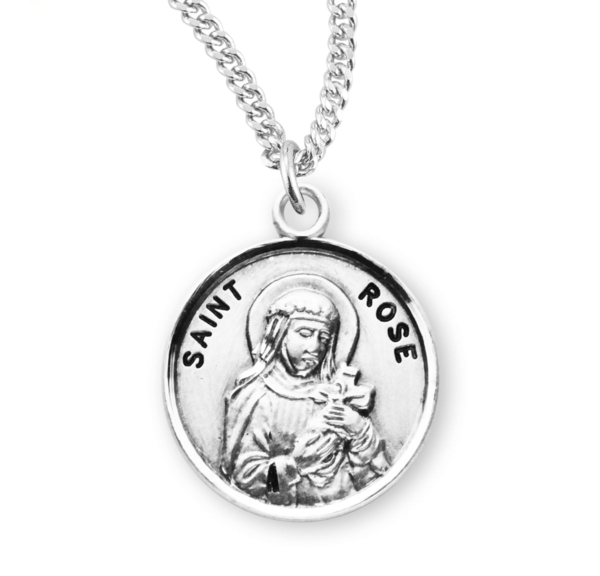 Patron Saint Rose Round Sterling Silver Medal - S978218 — Acadian Religious